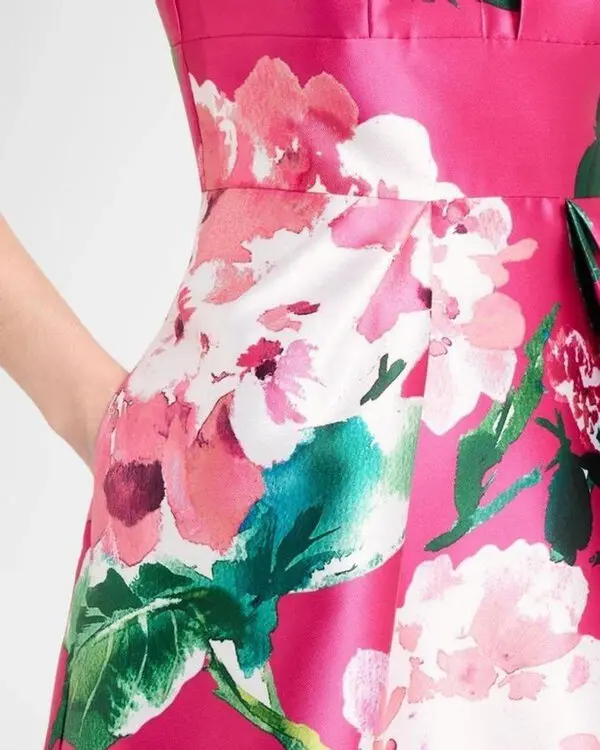 KAY UNGER Raina Floral-print Mikado Midi Dress - Spring Pin