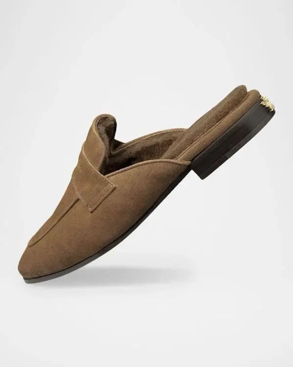 BOUGEOTTE Suede Shearling-lined Loafer Mules