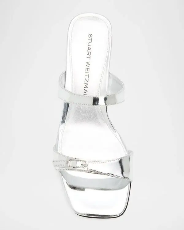 STUART WEITZMAN 40mm Baby Babette Metallic Leather Slide Sandals - Silver