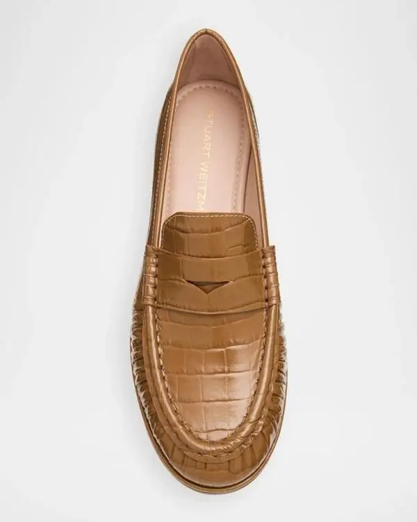STUART WEITZMAN Spencer Croc-embossed Leather Penny Loafers