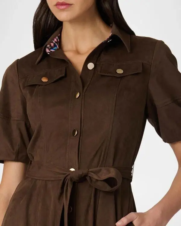 Shoshanna Mara Button-down Faux Suede Midi Shirtdress