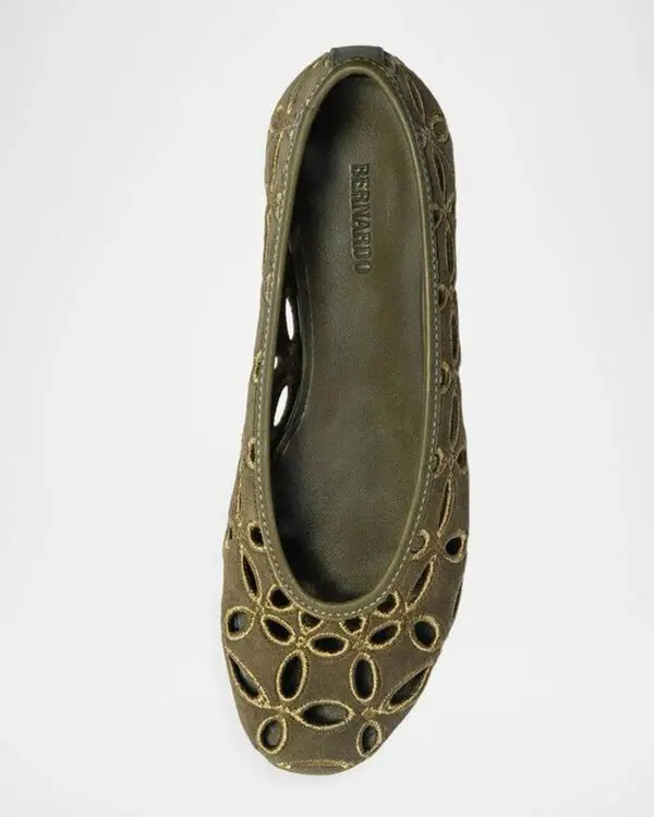 Bernardo Brie Suede Cutout Ballerina Flats
