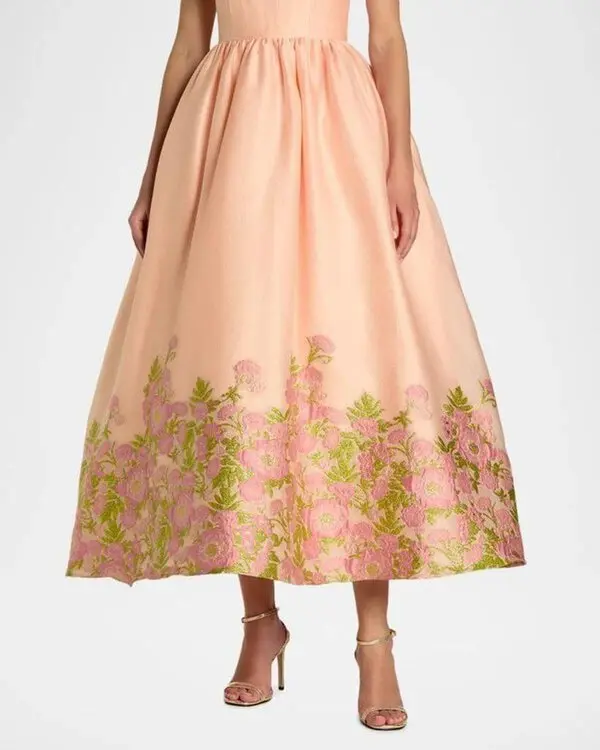 Mac Duggal Sleeveless Floral Organza Midi Dress
