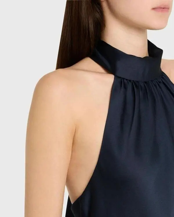 Ramy Brook Nari Asymmetric Flounce Halter Mini Dress - Navy