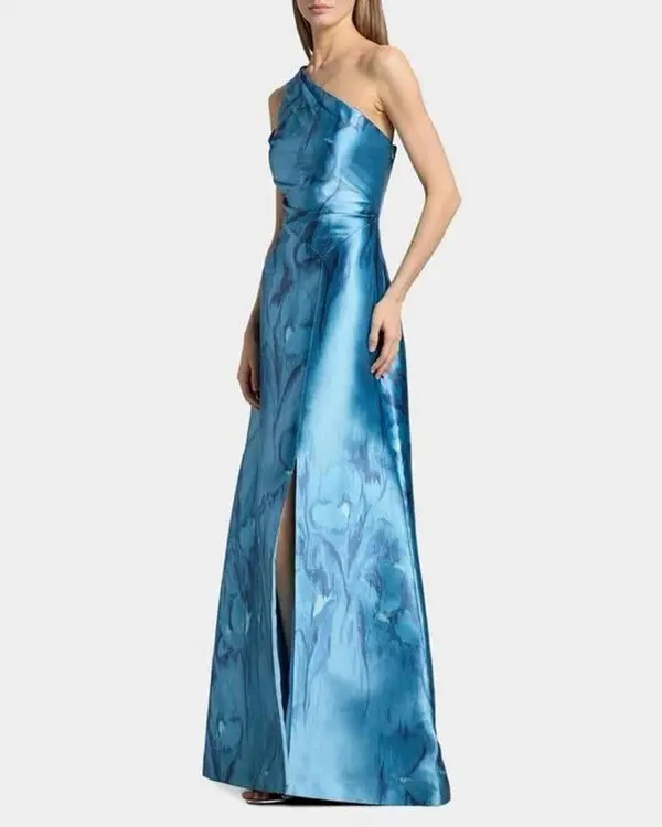 KAY UNGER Faith Sleeveless One-shoulder Gown - Spring Aqu