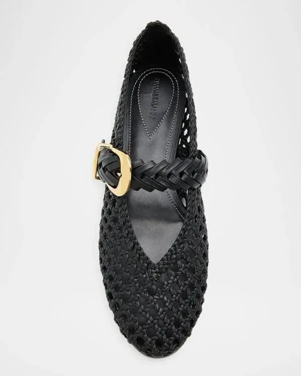 Zimmermann Alchemy Woven Leather Ballerina Flats - Black
