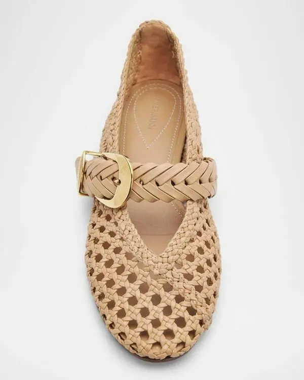 Zimmermann Alchemy Woven Leather Ballerina Flats - Wheat