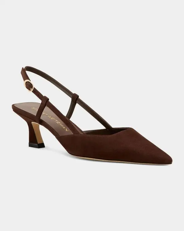 STUART WEITZMAN 50mm Vinnie Suede Slingback Pumps - Walnut