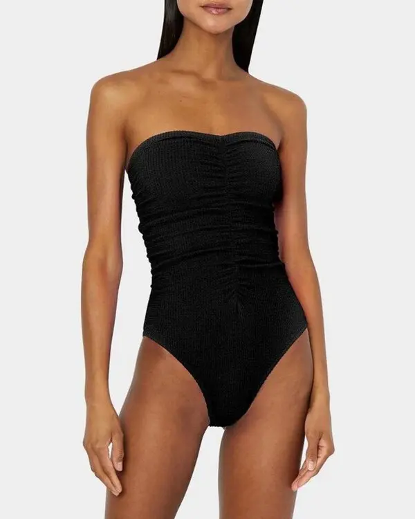 MILLY Textured Ruched Strapless One-piece Swimsuit - Black