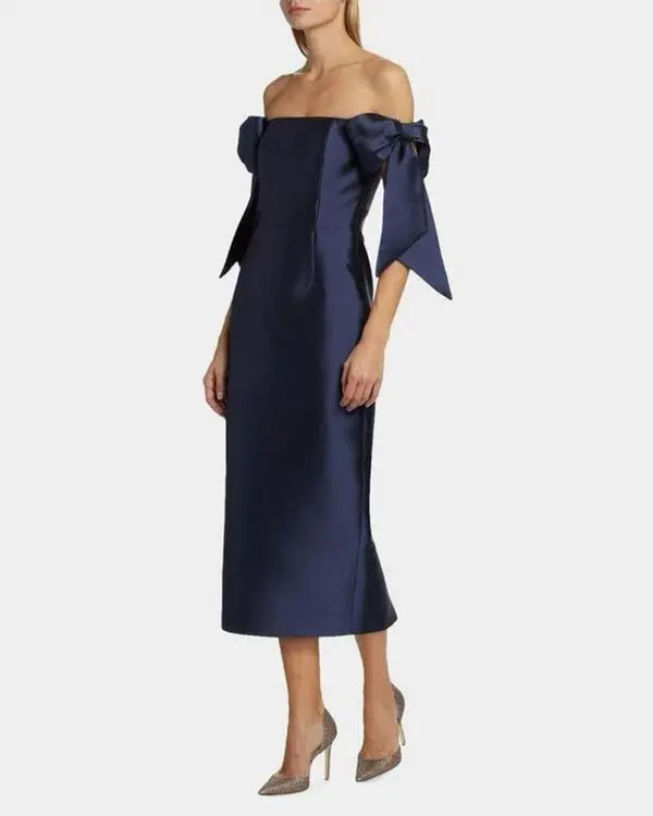 Alexia Maria Isabella Bow Silk-wool Column Midi Dress