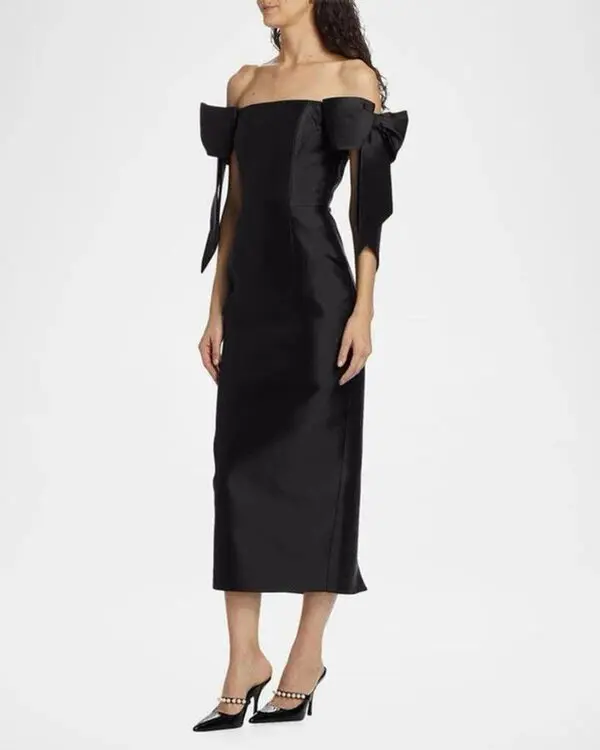 Alexia Maria Isabella Bow Silk-wool Column Midi Dress
