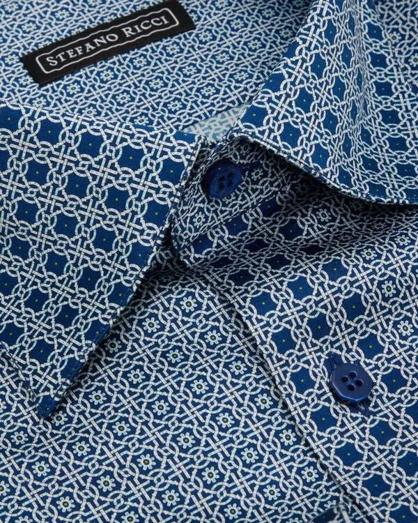 Stefano Ricci Apos;s Geomtric-print Silk Dress Shirt - Blue
