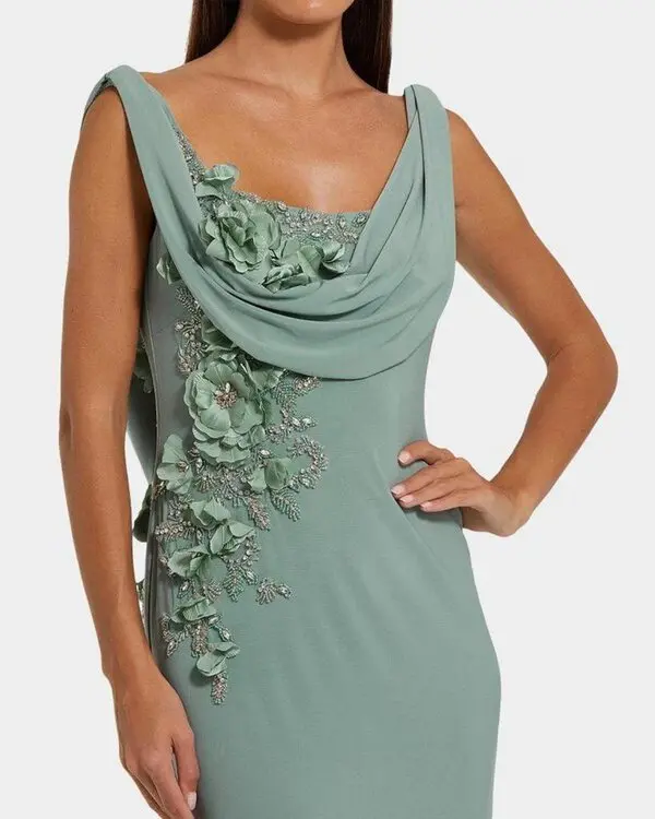 Mac Duggal Evening Beaded Jersey Sleeveless Gown - Sage
