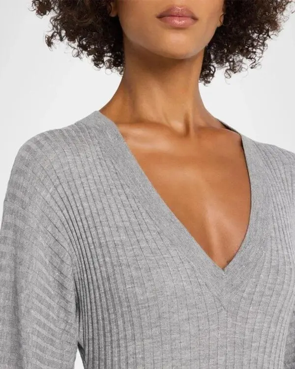 Brunello Cucinelli Sparkle Cashmere Rib Long-sleeve Midi Dress - Grey