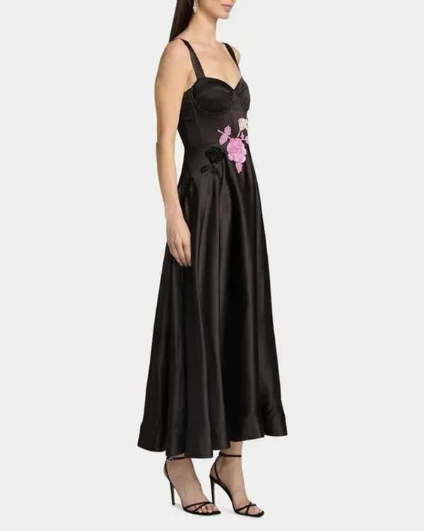 AS IT MAY Satin Embroidered Floral Cocktail Dress