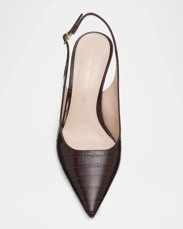 STUART WEITZMAN 75mm Power Croc-embossed Leather Slingback Pumps
