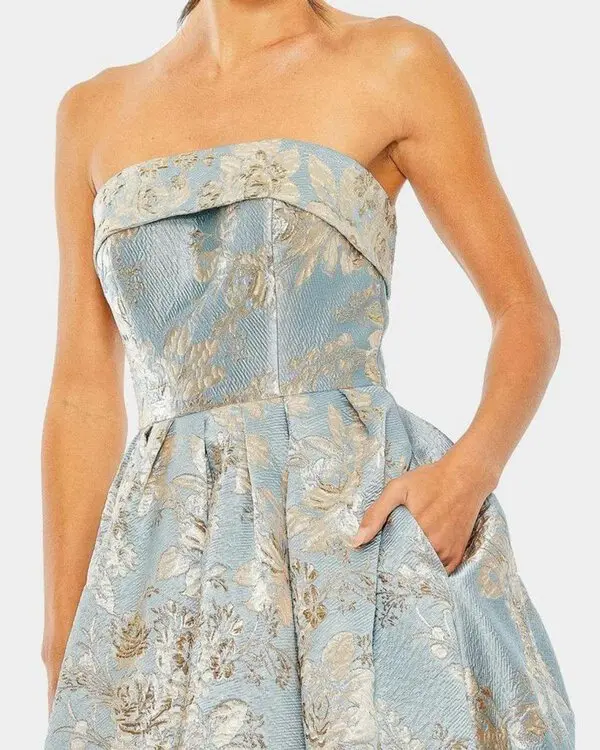 Mac Duggal Floral Brocade Midi Dress - Blue Multi