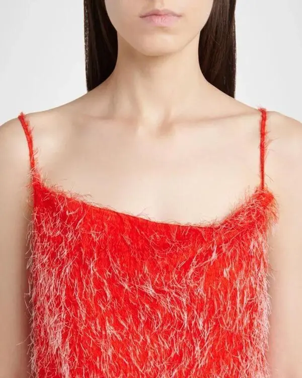 Bottega Veneta Viscose Fil Coupe Fringed Backless Midi Slip Dress - Flame