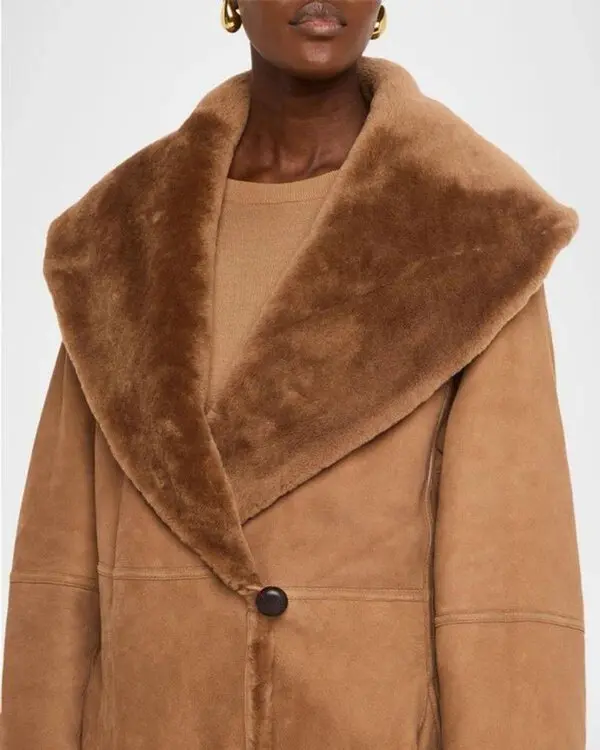 Lafayette 148 New York Oversized Reversible Shearling Coat - Vicuna
