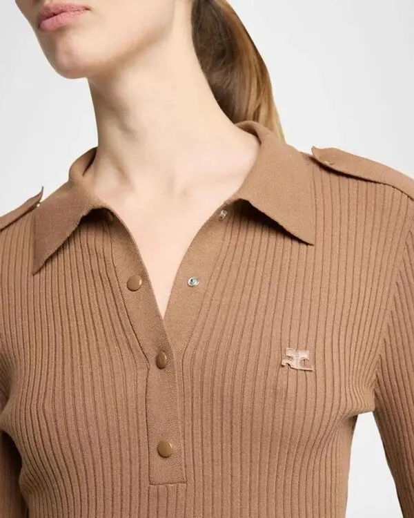 COURREGES Long-sleeve Rib Knit Polo Top