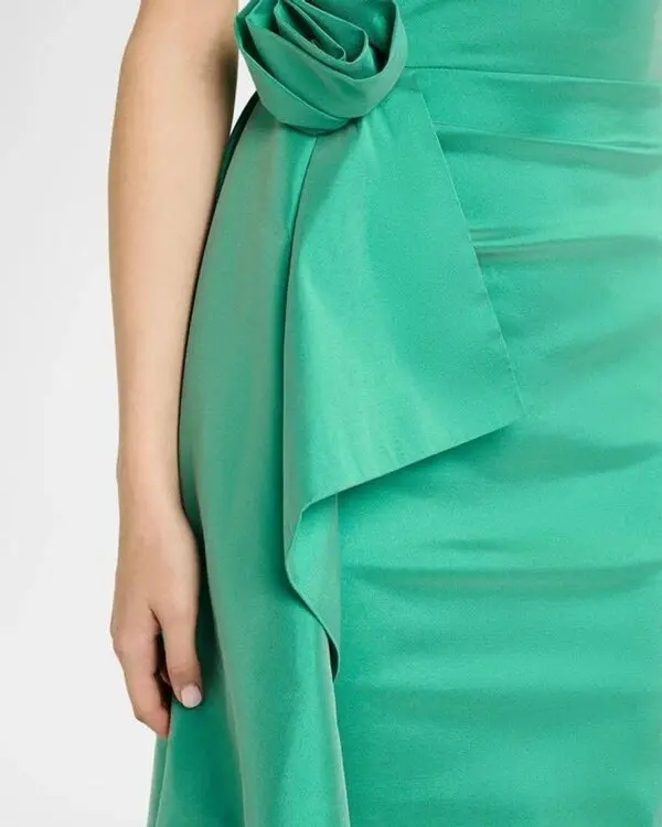 Rickie Freeman For Teri Jon Draped One-shoulder Taffeta Column Gown