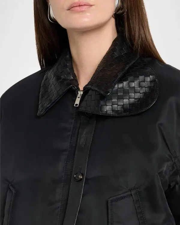 Bottega Veneta Intrecciato Collar Blouson Bomber Jacket - Black