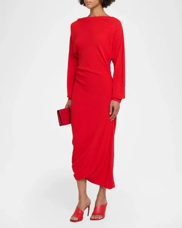 A.L.C. Sandra Gathered Boat-neck Midi Dress