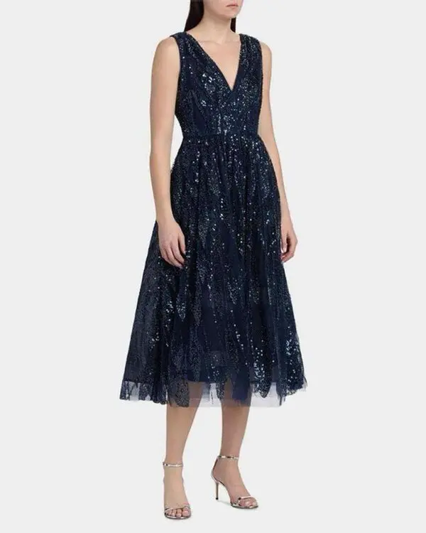 MILLY Tinsley Embroidered V-neck Dress