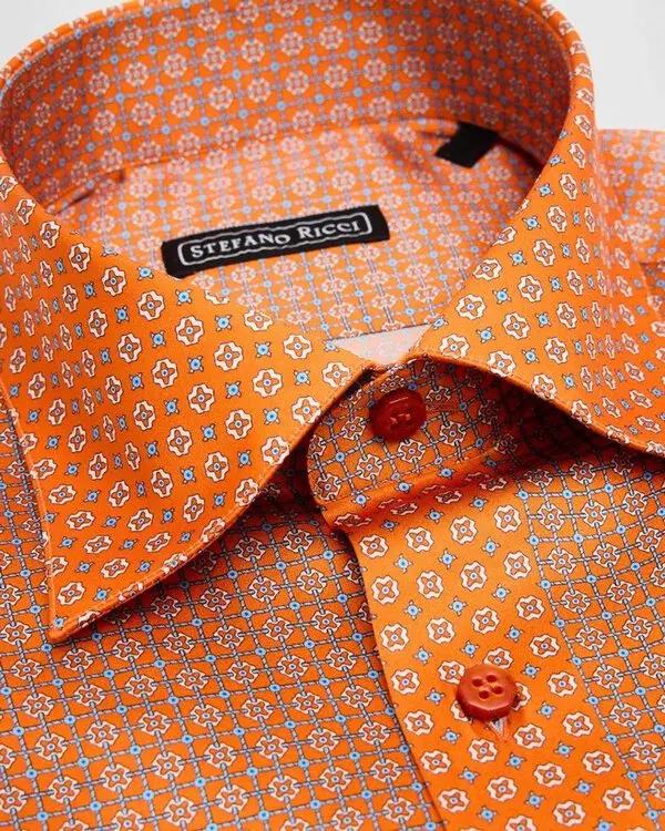 Stefano Ricci Apos;s Silk Micro-geometric Dress Shirt