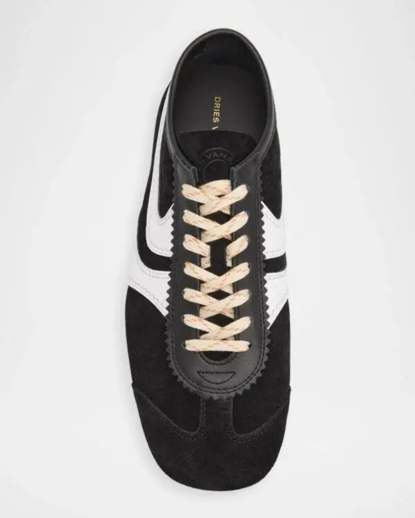 Dries Van Noten Apos;s Destin Mixed Leather Retro Sneakers - Blackwhit