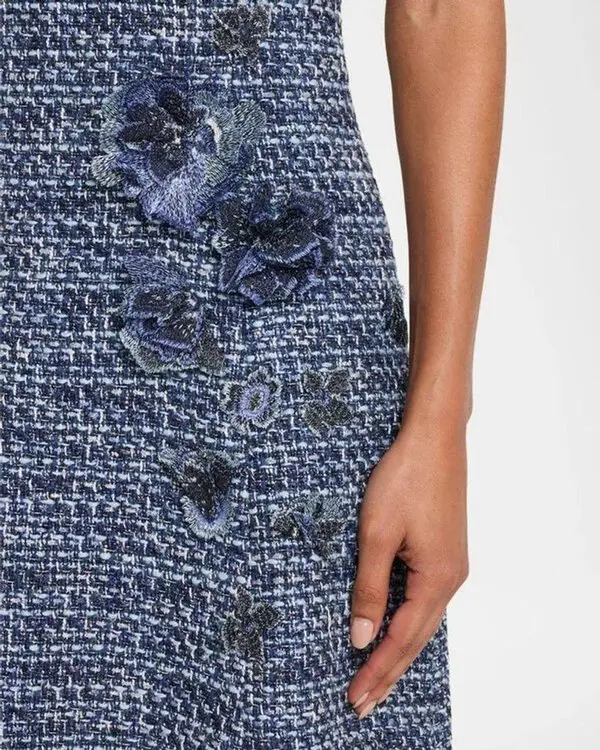 Rickie Freeman For Teri Jon Floral Tweed Short-sleeve Dress