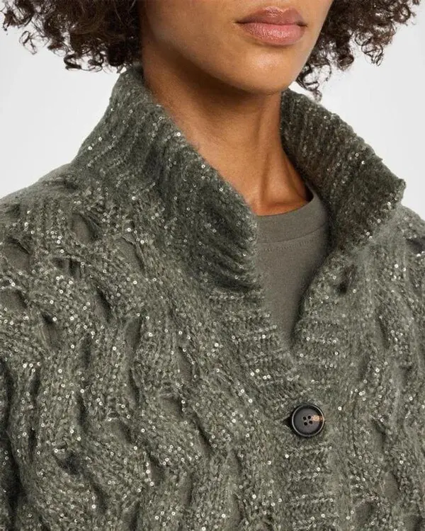 Brunello Cucinelli Ocean Waves Diamante Mohair Cardigan - Grern