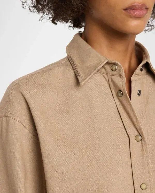 Brunello Cucinelli Sparkle Monili Twill Button-down Shirt