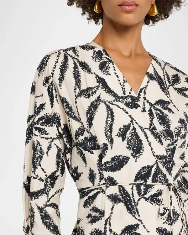 Max Mara Botanical-print Cotton Poplin Midi Wrap Dress