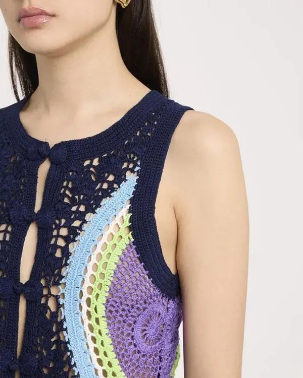 Ramy Brook Adriana Crocheted Sleeveless Sweater - Navy Multi