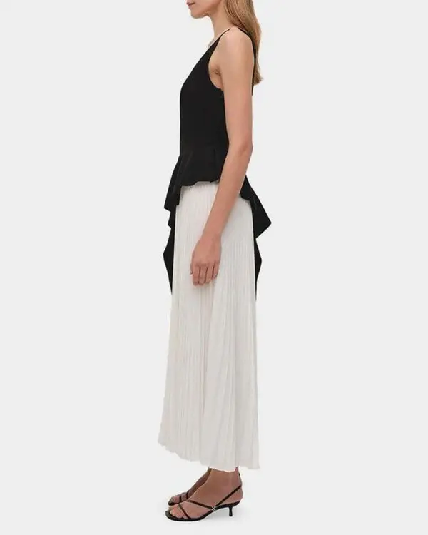 Simkhai Zayla Two-tone Pleated Peplum Midi Dress - Black Multi