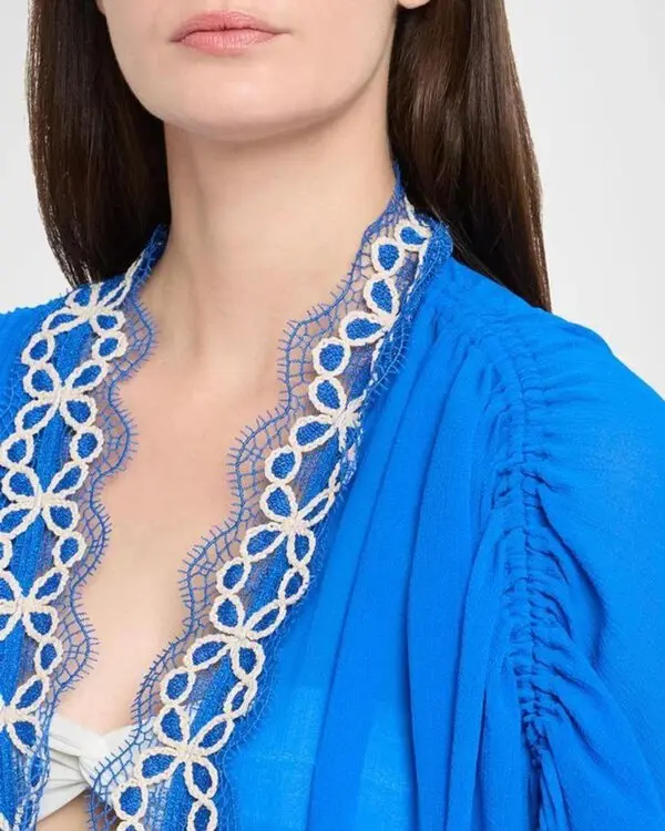 Ramy Brook Riley Embroidered Maxi Robe Dress - Ocean