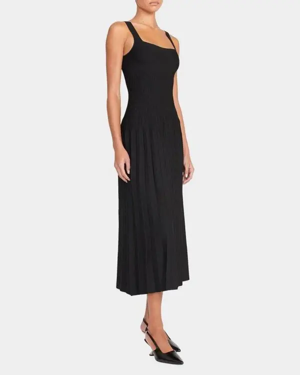 Staud Ellison Sunburst Pleated Sleeveless Midi Dress