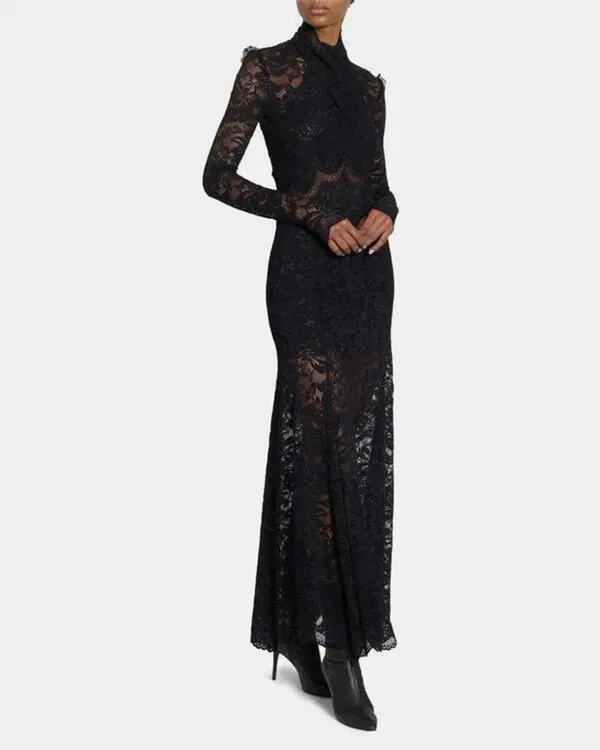 Rabanne Layered Lace Maxi Dress - Black