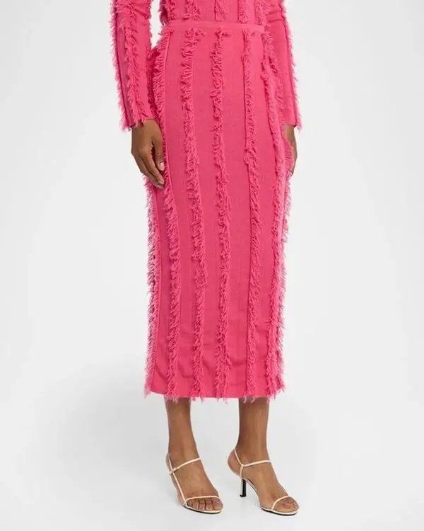ZANKOV Evangeline Fringed Wool Midi Skirt