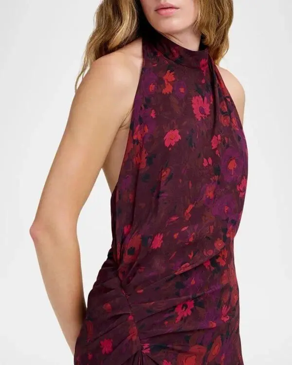 A.L.C. Scarlett Floral Gathered Scarf Halter Gown