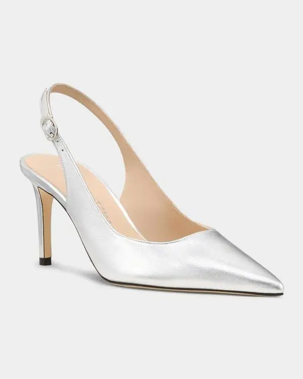 STUART WEITZMAN 75mm Power Metallic Leather Slingback Pumps