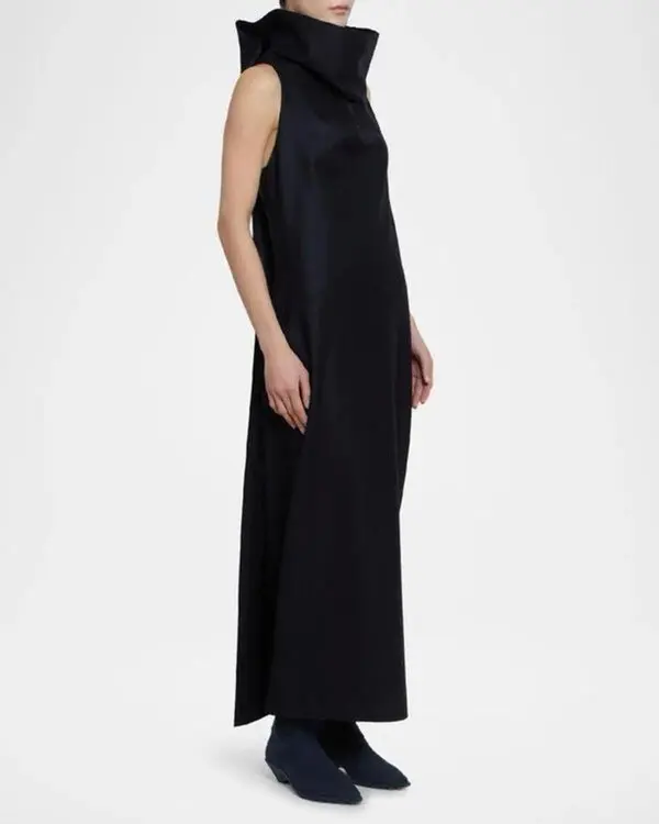 Issey Miyake Sculptural Turtleneck Wool Sleeveless Maxi Dress - Black