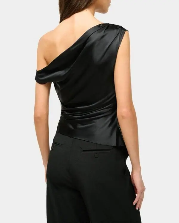 Staud Phare Satin One-shoulder Top - Black