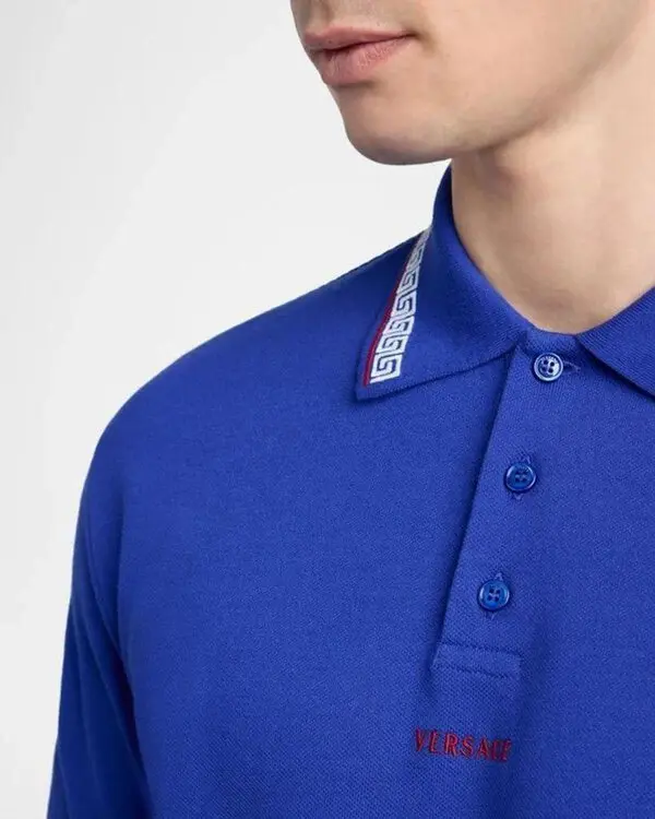 Versace Greca Embroidered Cotton Polo Shirt