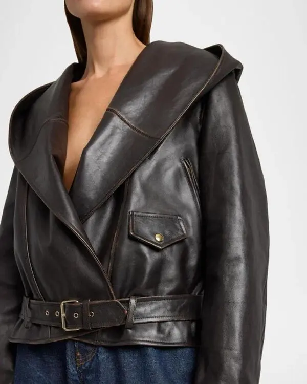 Alaïa Leather Hooded Biker Jacket