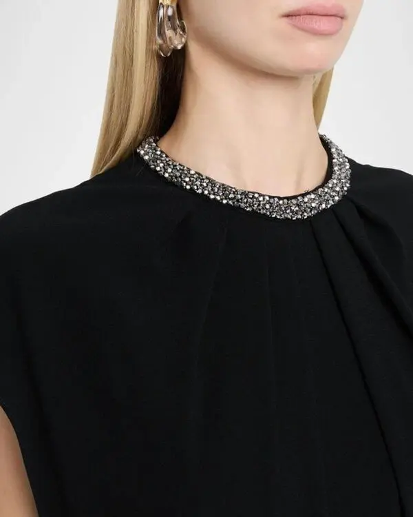 Rickie Freeman For Teri Jon Beaded Crepe A-line Midi Dress