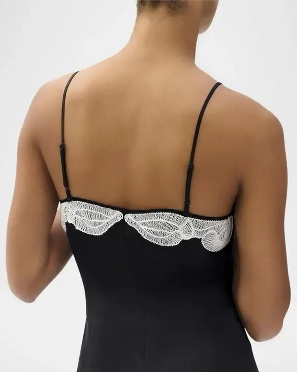 Rag & Bone Ann Embroidered Satin Slip Dress - Black