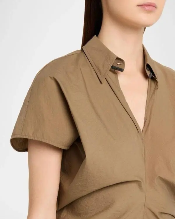 Brunello Cucinelli Techno Cotton Poplin Short-sleeve Maxi Shirtdress
