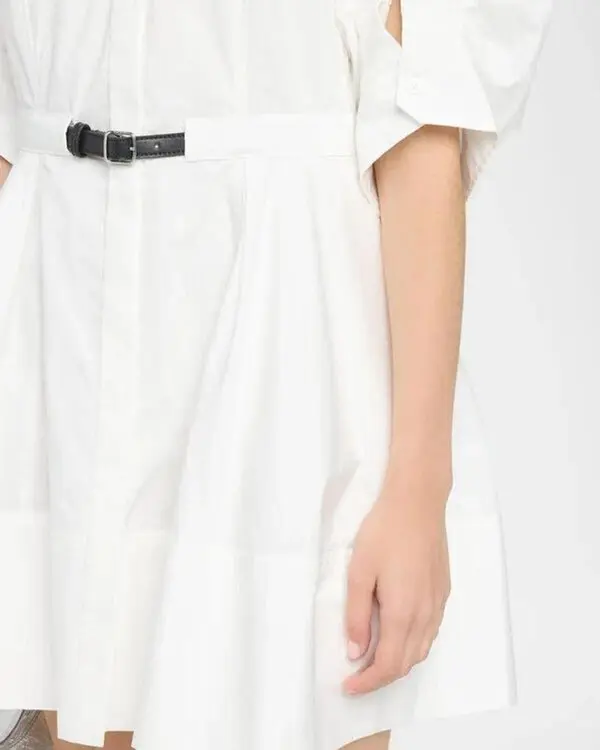 Simkhai Shana Belted Ruched Sleeve Dress - White